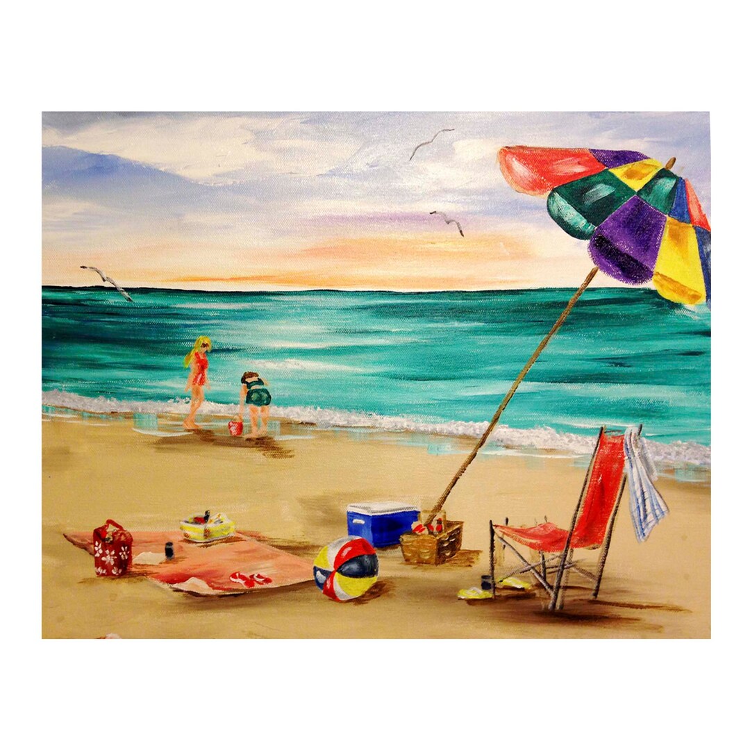 Girls Shelling at the Beach Unframed Art Print From Geneva - Etsy