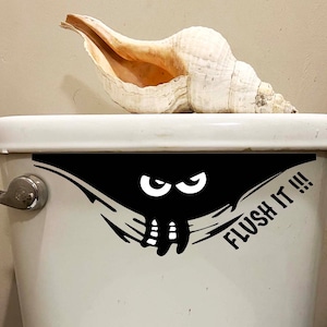 Flush It Monster Decal Funny Toilet Sign Bathroom Commode Sticker ...