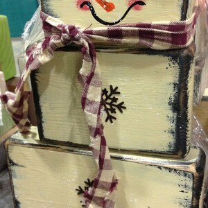 Snowman Stacking Wood Blocks Rusty Snowflake Buttons Winter Christmas ...
