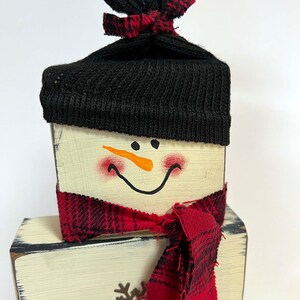 Snowman Stacking Wood Blocks Rusty Snowflake Buttons Winter Christmas ...