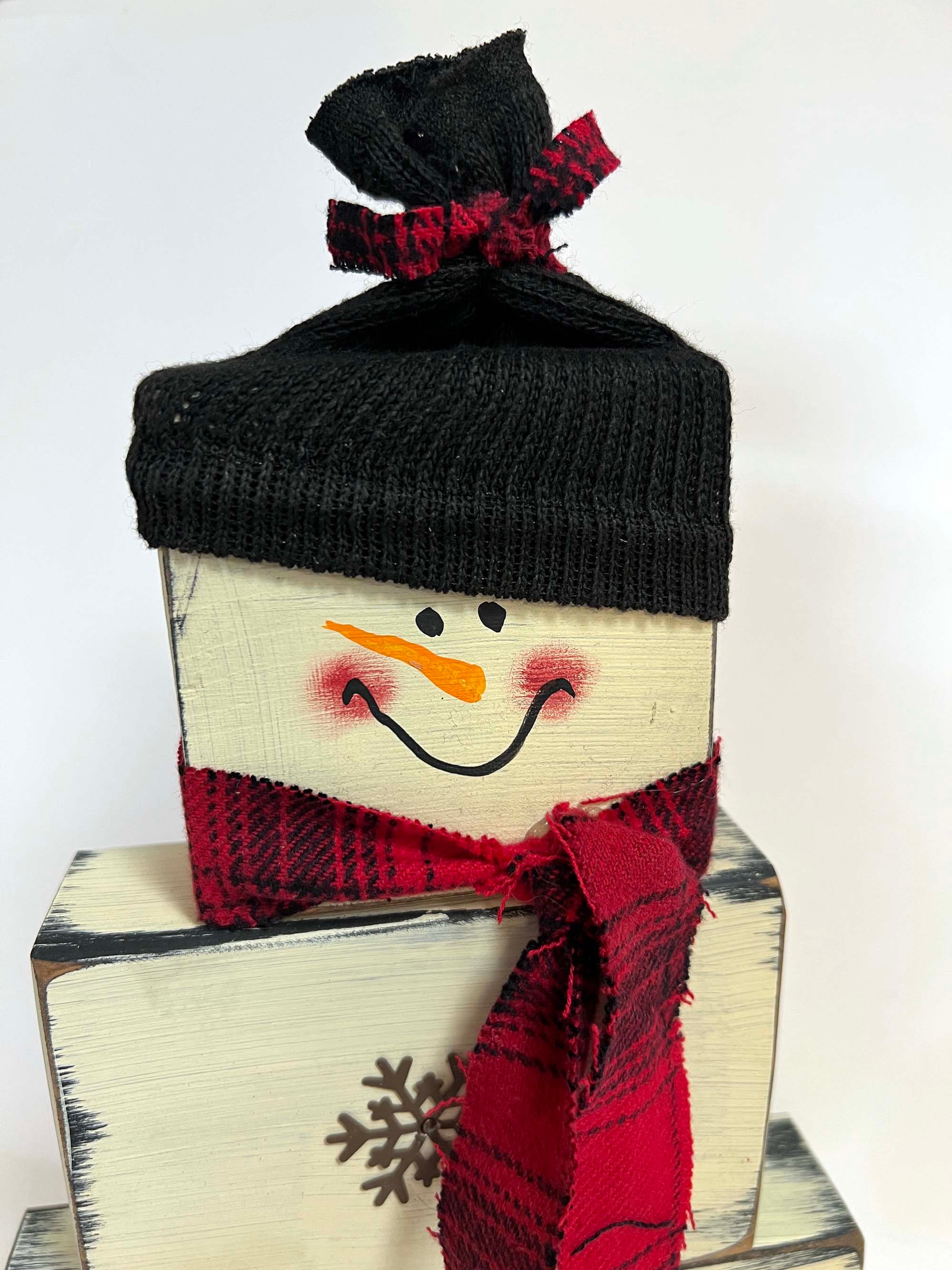 Snowman Stacking Wood Blocks Rusty Snowflake Buttons Winter Christmas ...