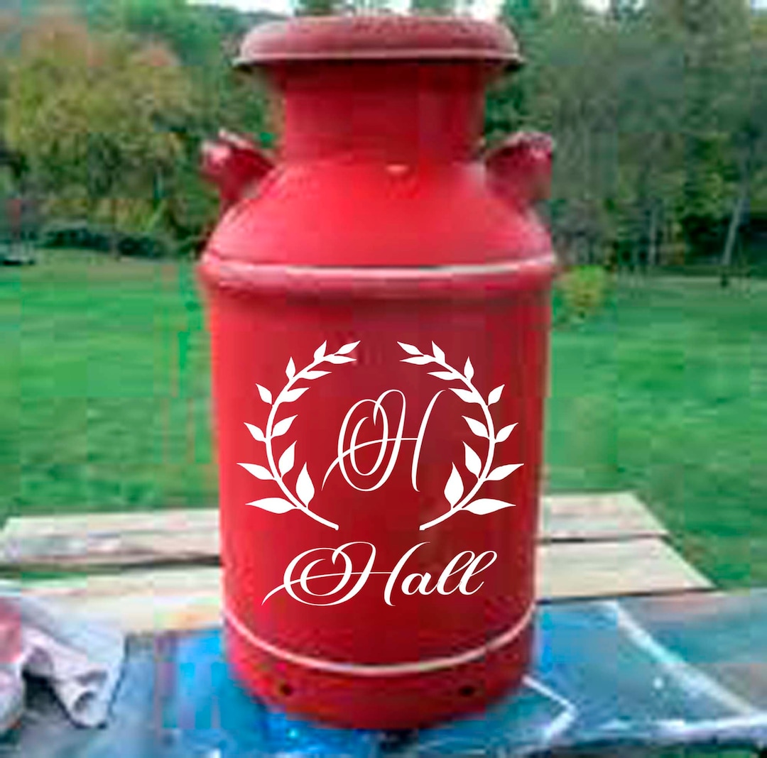 Milk Can Decal Monogram Custom Name in Wreath Doors Windows - Etsy