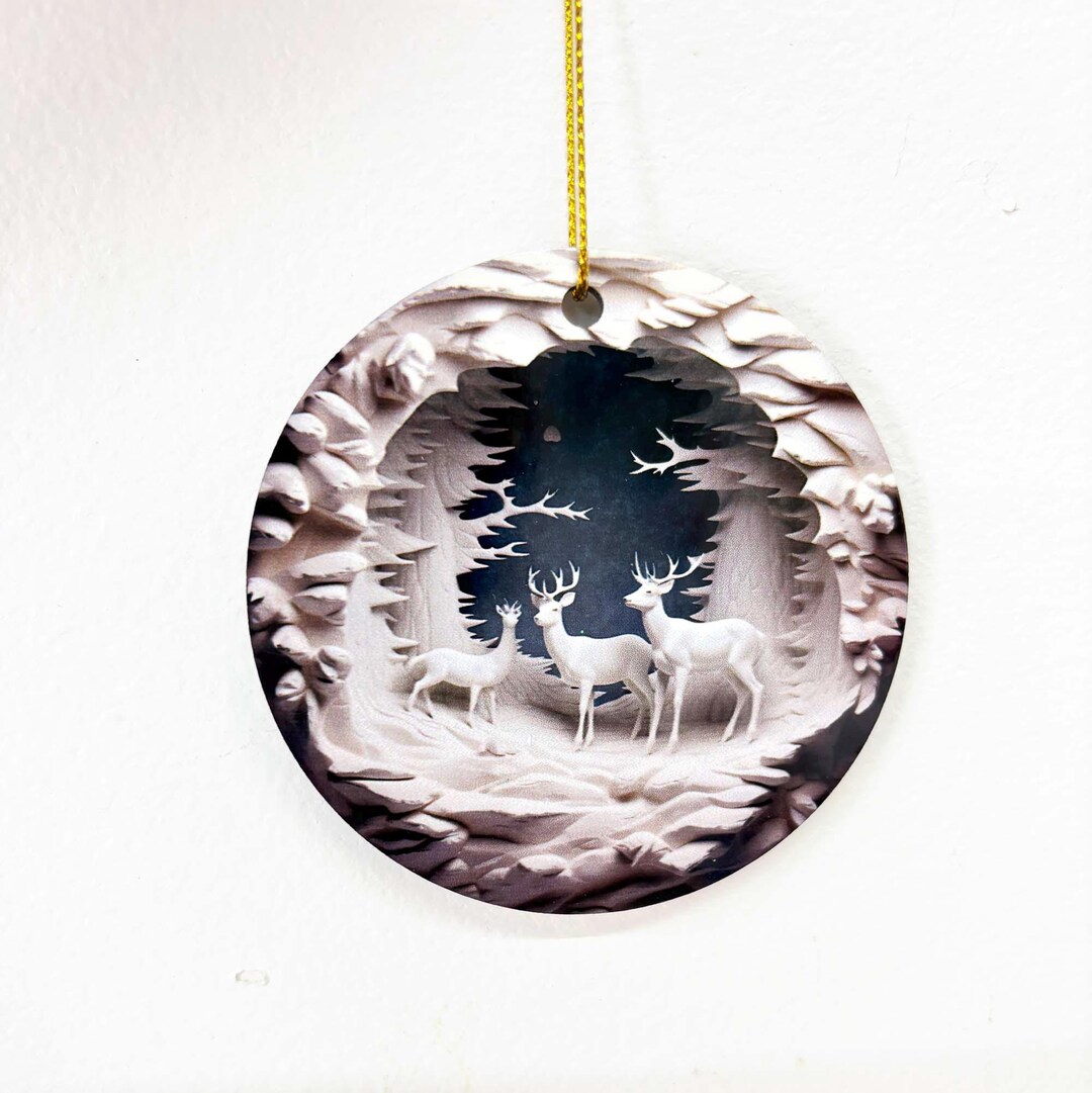 Deer Ornament Shadow Box Effect Blue White Christmas Tree Keepsake ...