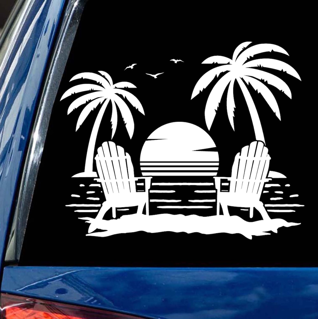 Adirondack Chair Sunset Palm Trees Decal Vinyl Beach Theme Sticker ...