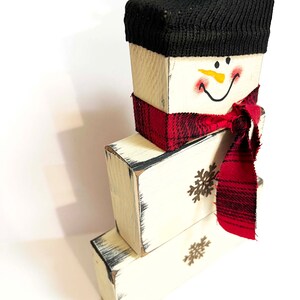 Snowman Stacking Wood Blocks Rusty Snowflake Buttons Winter Christmas ...