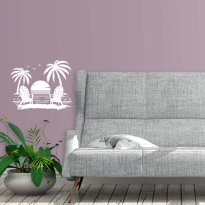 Adirondack Chair Sunset Palm Trees Decal Vinyl Beach Theme Sticker ...