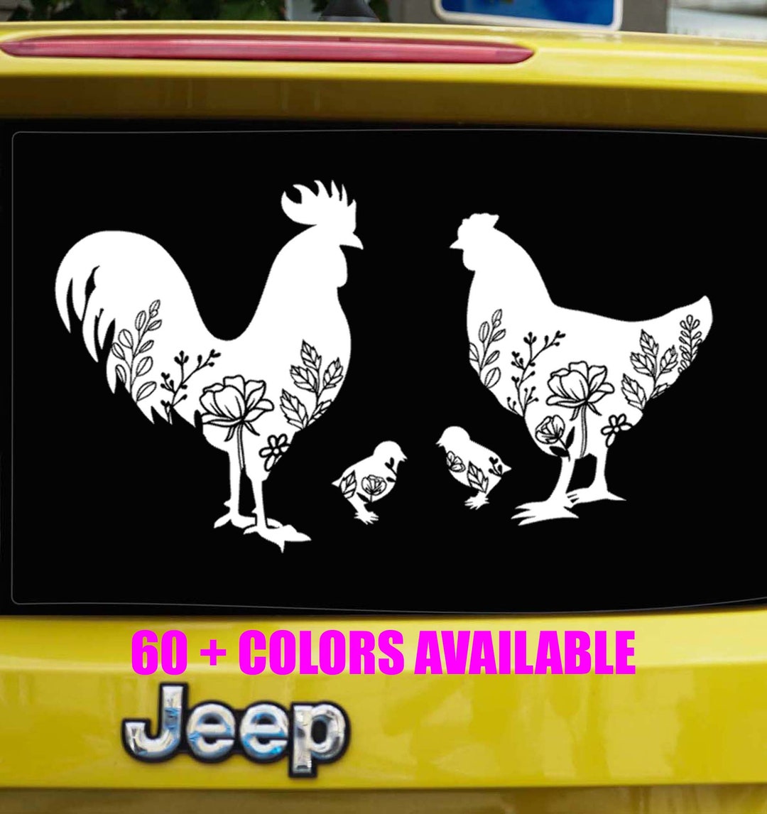 Chicken Family Decal Rooster Hen Baby Chicks Floral Cutout Design Wall ...