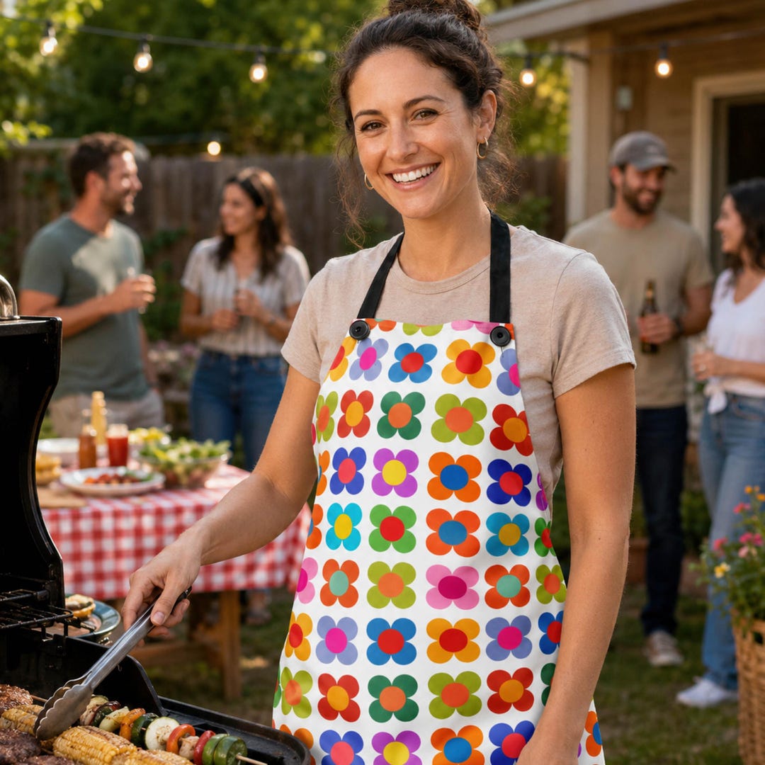 Geometric Floral Cooking Apron: Abstract Retro Flower Pattern, Modern ...