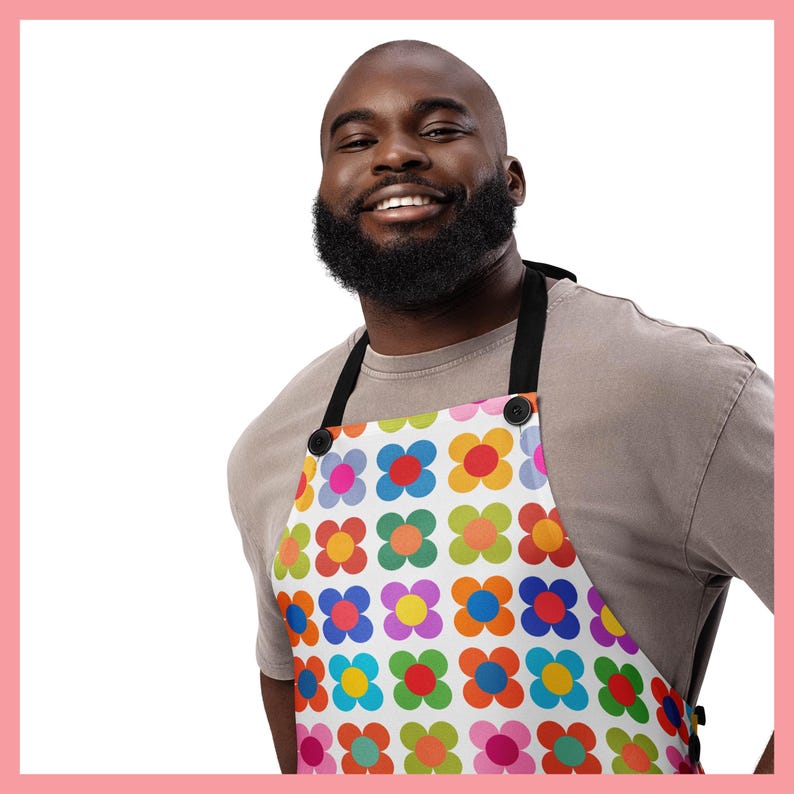 Geometric Floral Cooking Apron: Abstract Retro Flower Pattern, Modern ...
