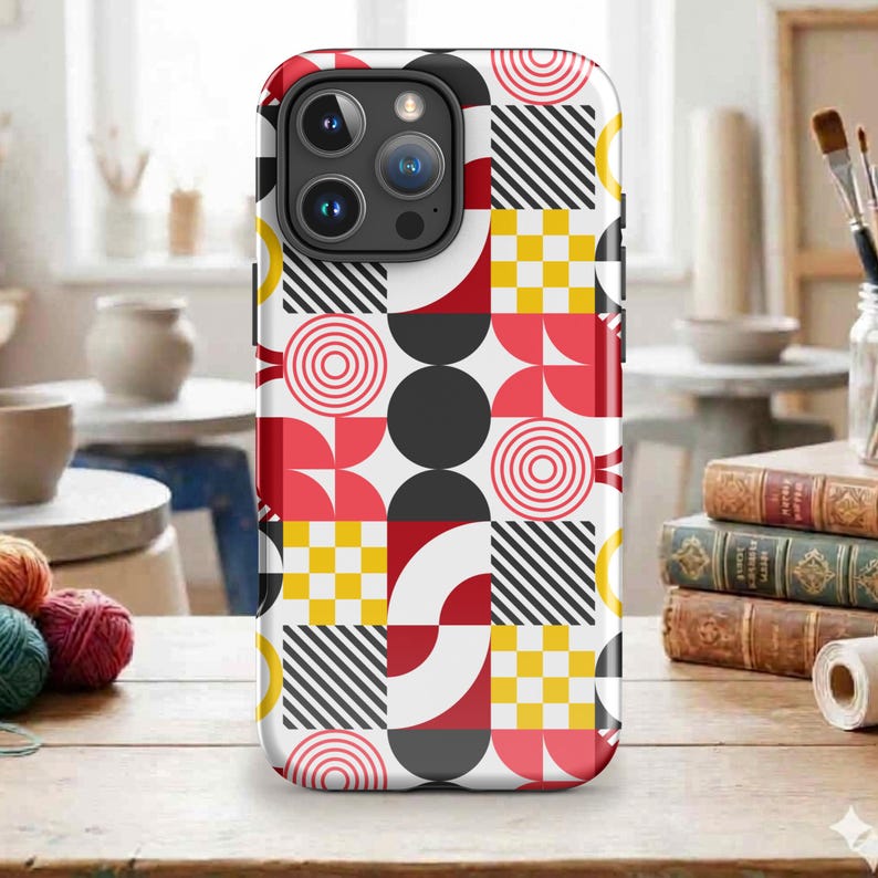 Bauhaus Theme Tough iPhone Case – Geometric Art - Red Black Yellow ...
