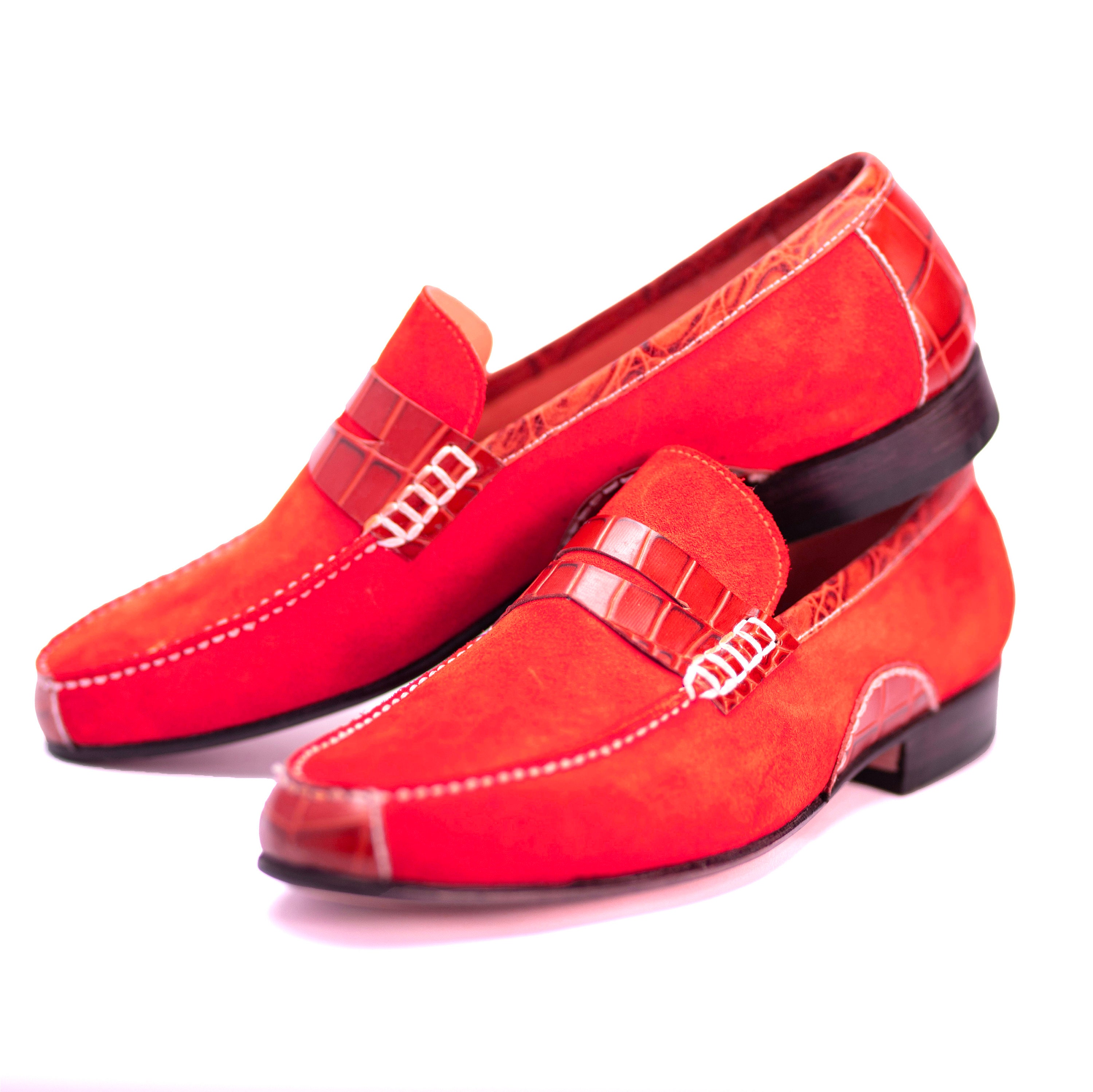 Handmade Real Suede Leather Red Slip on Loafer Dress Moccasin Shoes for ...