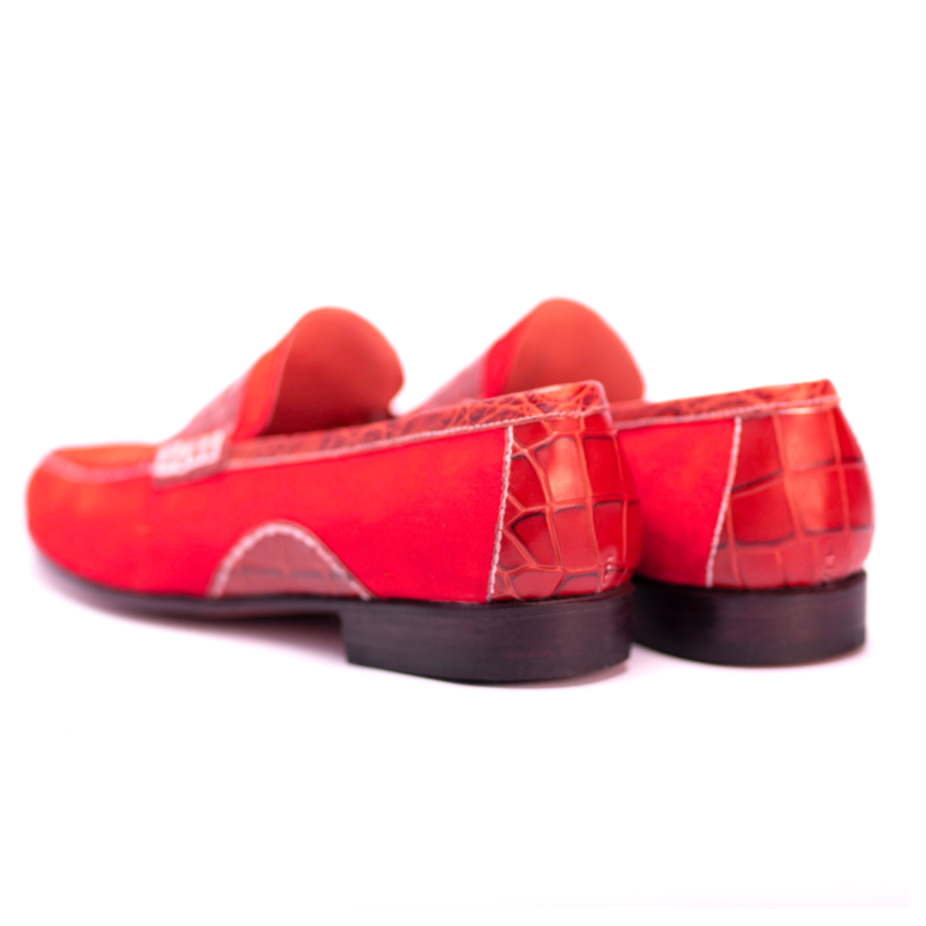 Handmade Real Suede Leather Red Slip on Loafer Dress Moccasin Shoes for ...