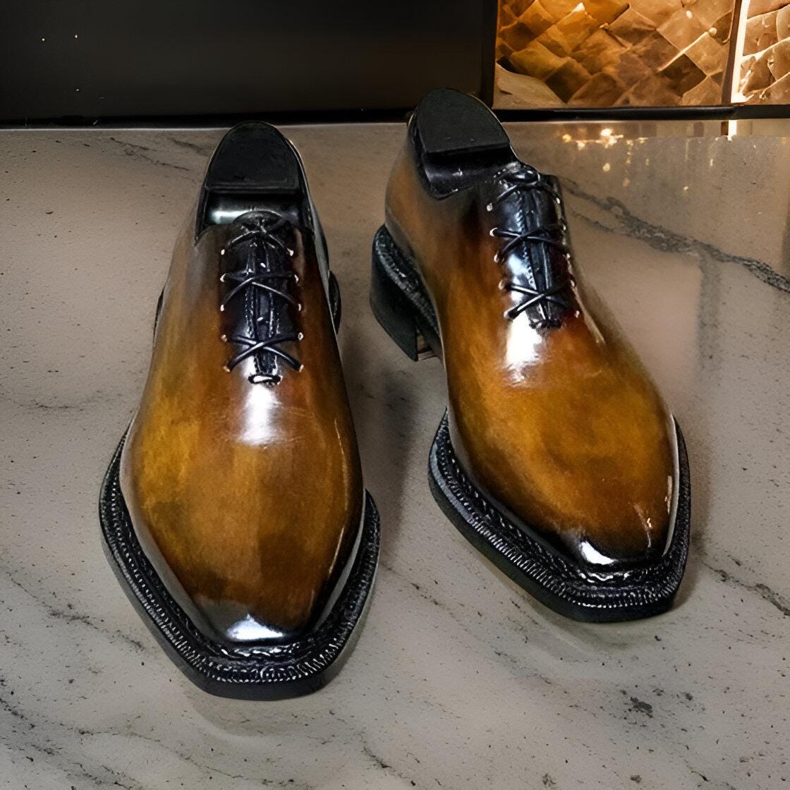 Bespoke Tan Patina Leather Whole-cut Oxford Lace up Formal Handmade Men ...