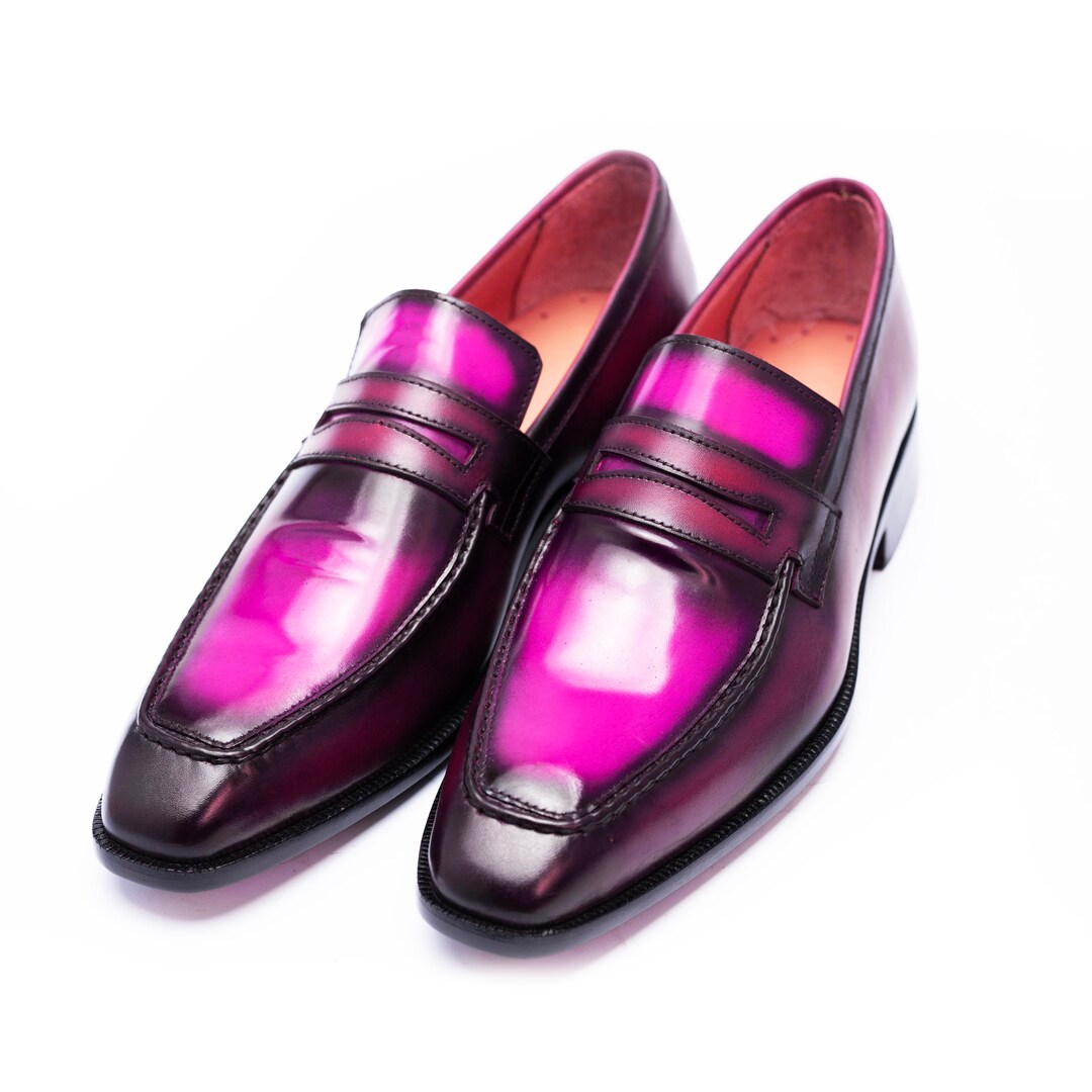 Handmade Pink Leather Moccasin Formal Slip on Loafer Dress Shoes for ...