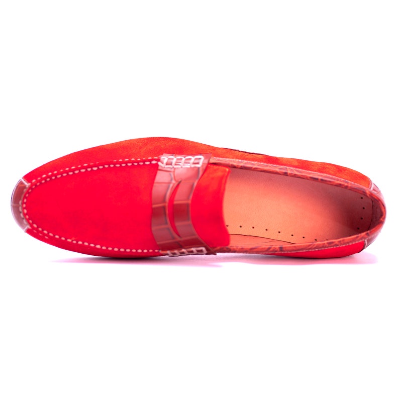Handmade Real Suede Leather Red Slip on Loafer Dress Moccasin Shoes for ...