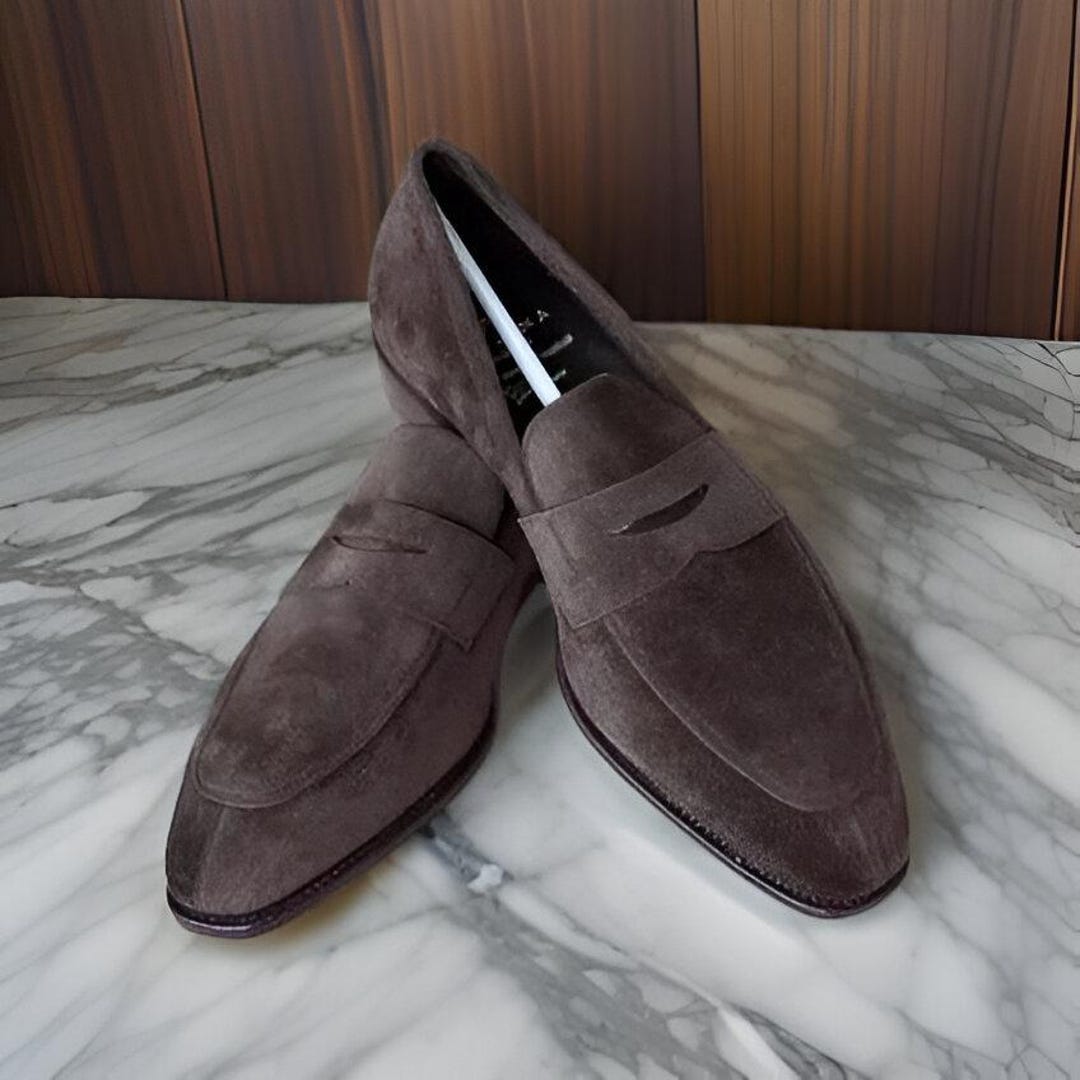 Handmade Brown Suede Loafers, Men's Dress Shoes, Leather Sole - Etsy