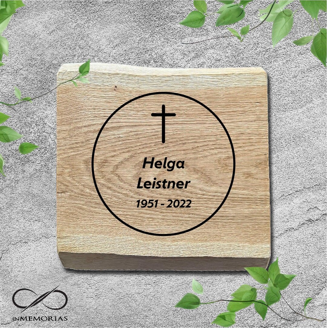 Gravestone Made of Oak Inscription Plate for Grave and Urn Grave Made ...