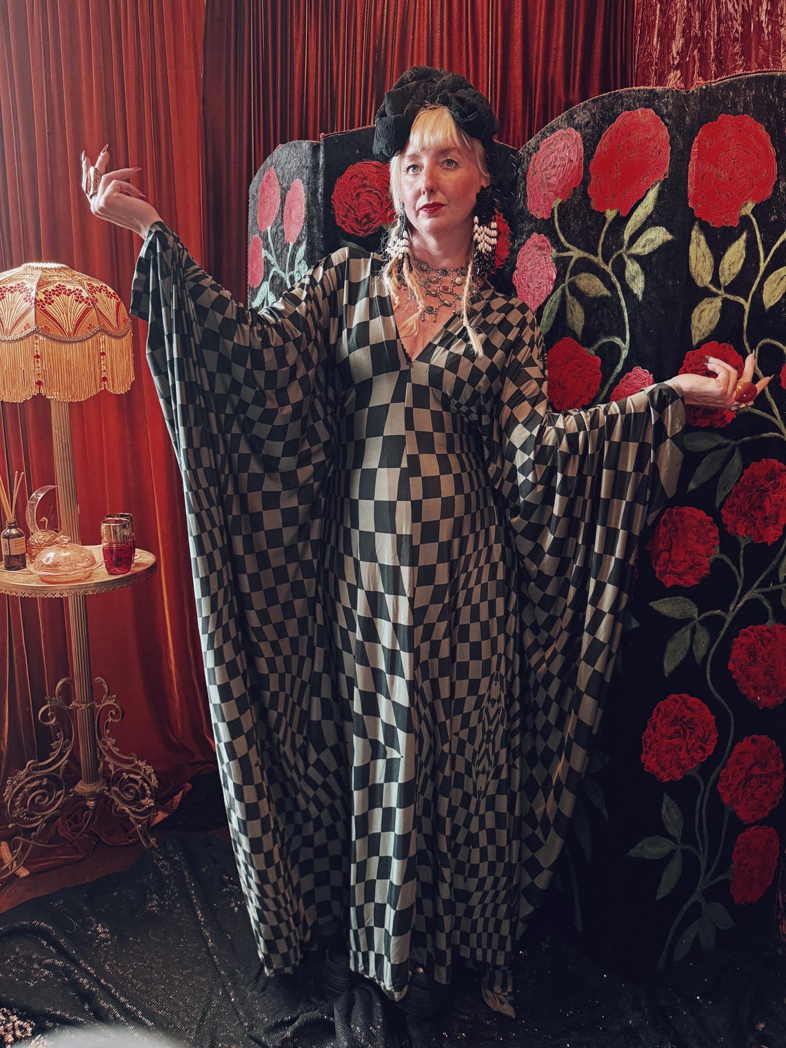 Slinky Checkerboard Maze V Neck Kaftan Gown, Freesize - Etsy