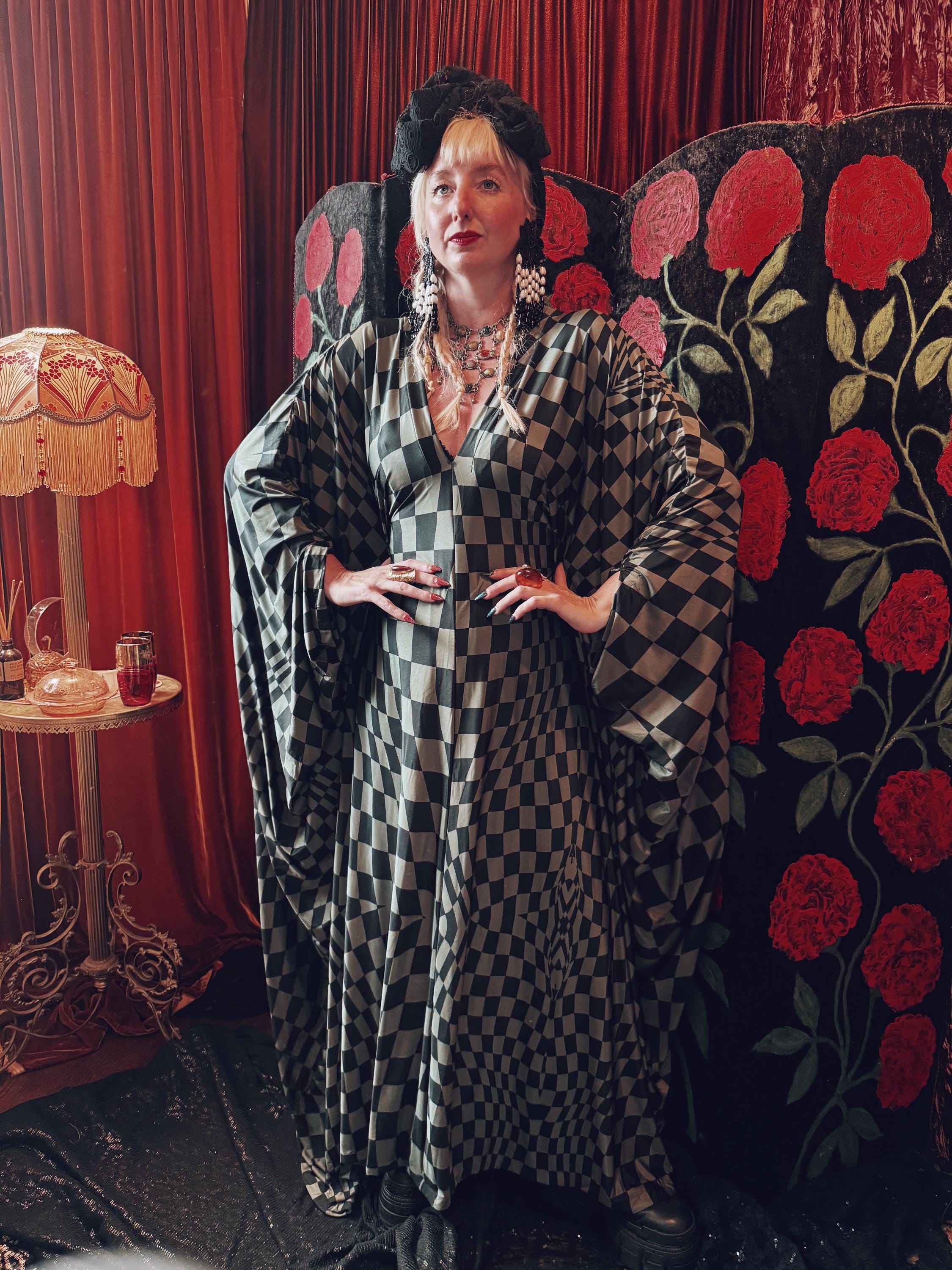 Slinky Checkerboard Maze V Neck Kaftan Gown, Freesize - Etsy