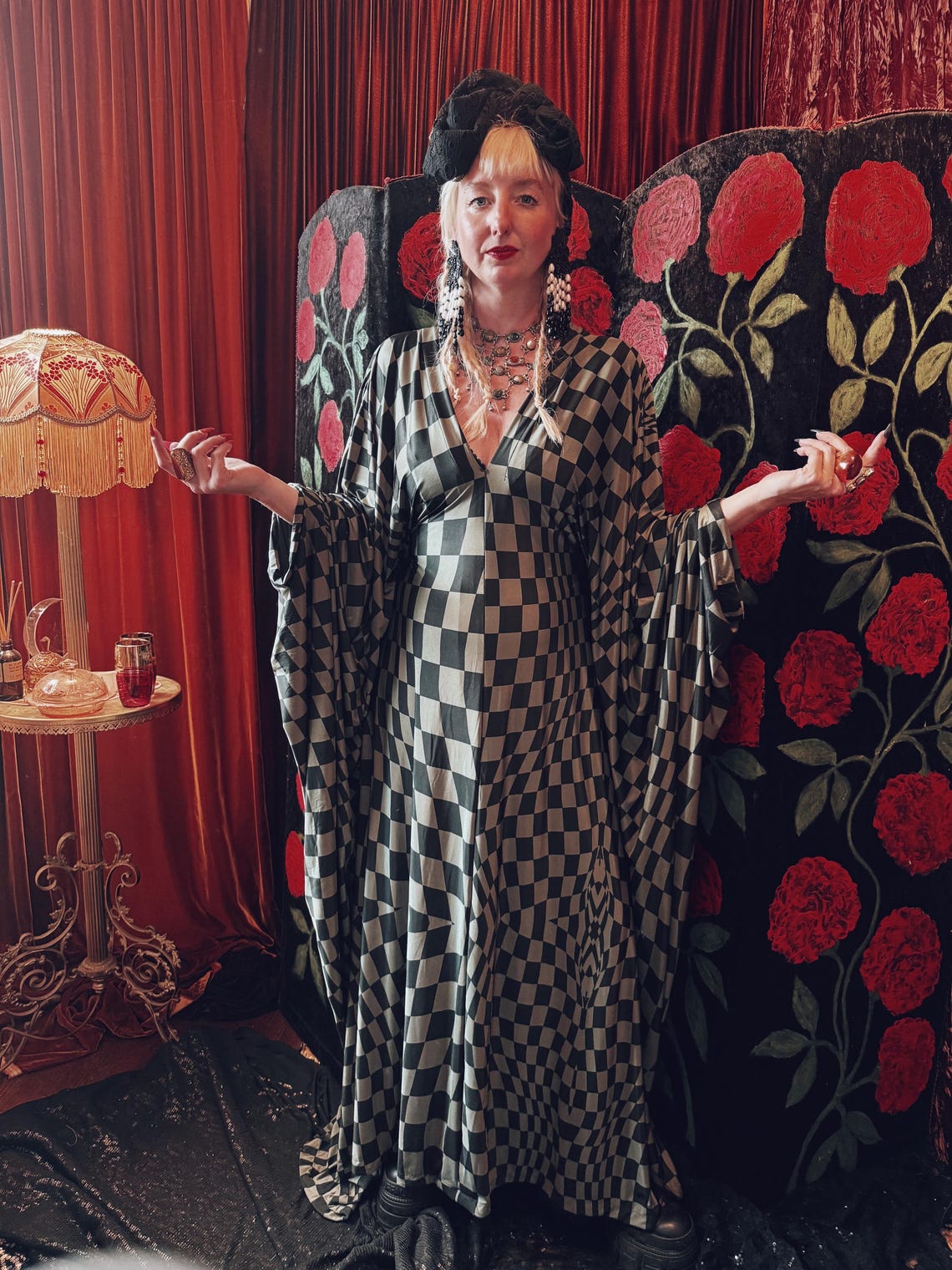 Slinky Checkerboard Maze V Neck Kaftan Gown, Freesize - Etsy