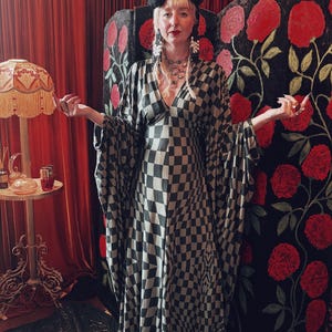 Slinky Checkerboard Maze V Neck Kaftan Gown, Freesize - Etsy