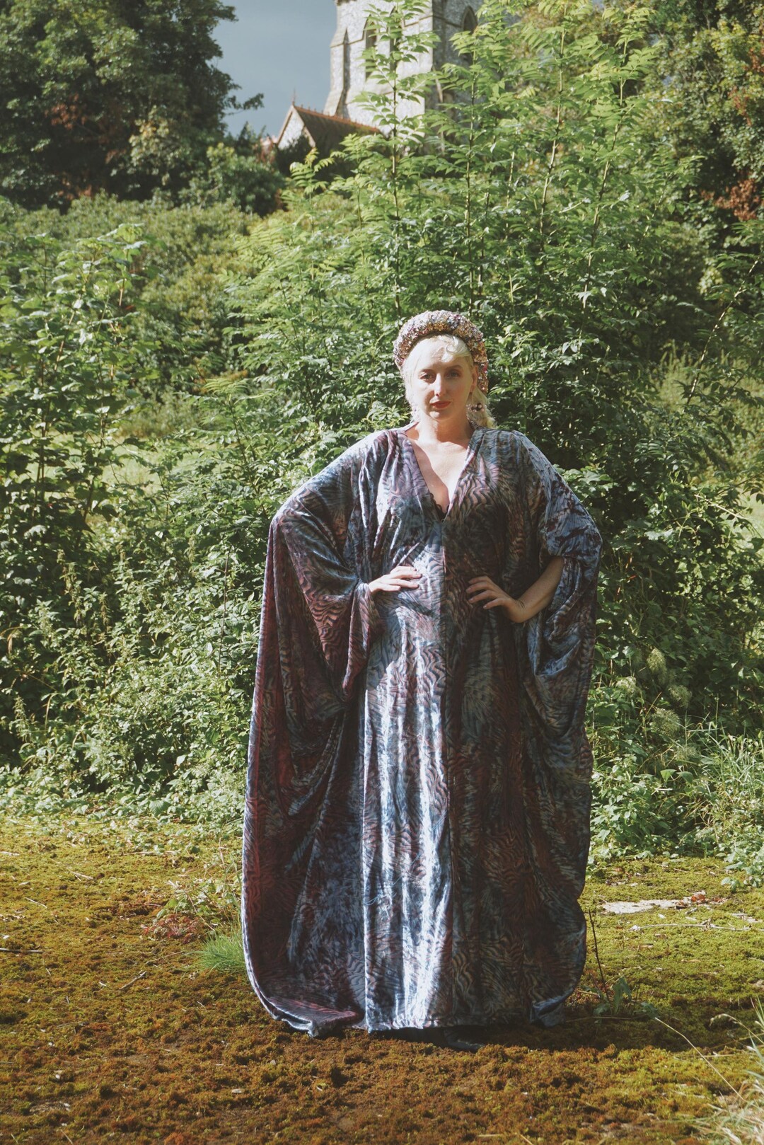 Opulent Velvet Art Deco Kaftan Gown, Pink & Blue, Freesize - Etsy