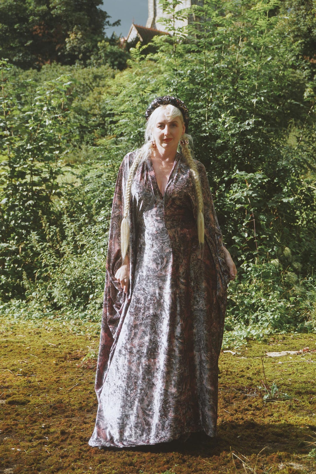 Opulent Velvet Paisley Kaftan Gown, Pink & Charcoal, Free Size - Etsy