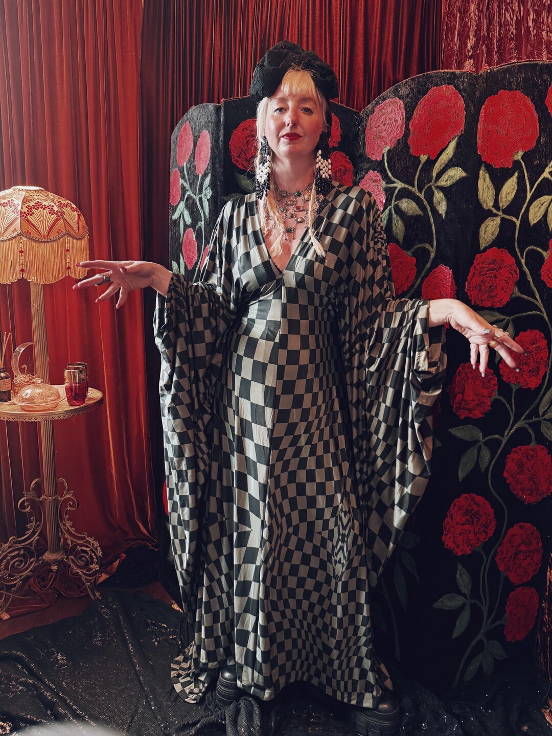 Slinky Checkerboard Maze V Neck Kaftan Gown, Freesize - Etsy