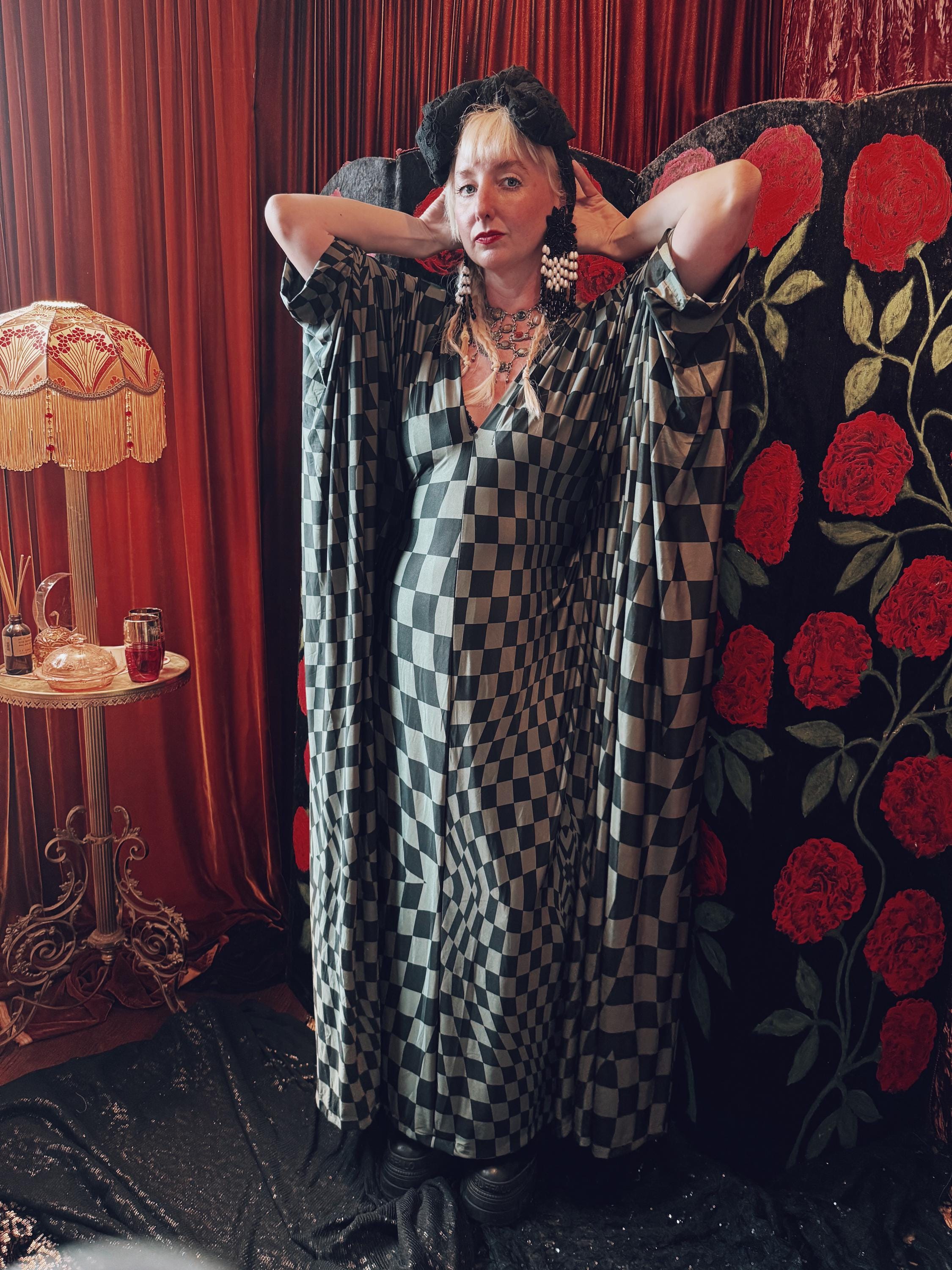 Slinky Checkerboard Maze V Neck Kaftan Gown, Freesize - Etsy
