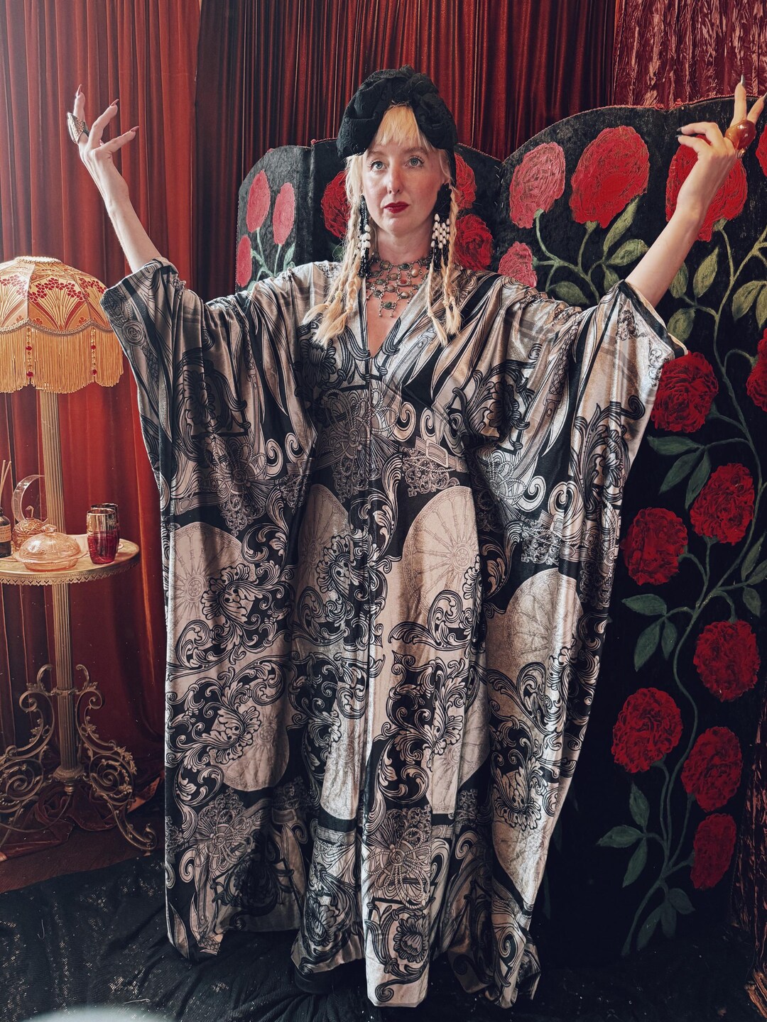 Opulent Velvet Celestial Baroque V Neck Kaftan Gown, Freesize - Etsy