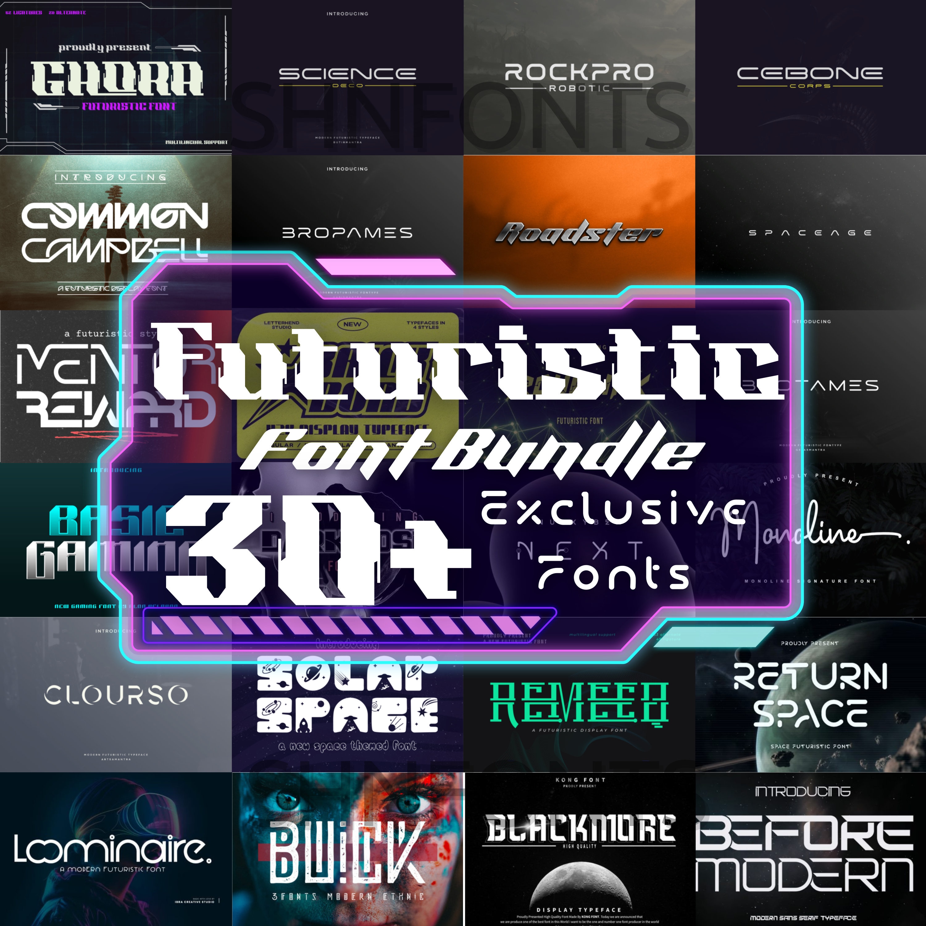 30+ Futuristic Fonts Bundle: Calligraphy, Script (TTF & OTF) - Etsy