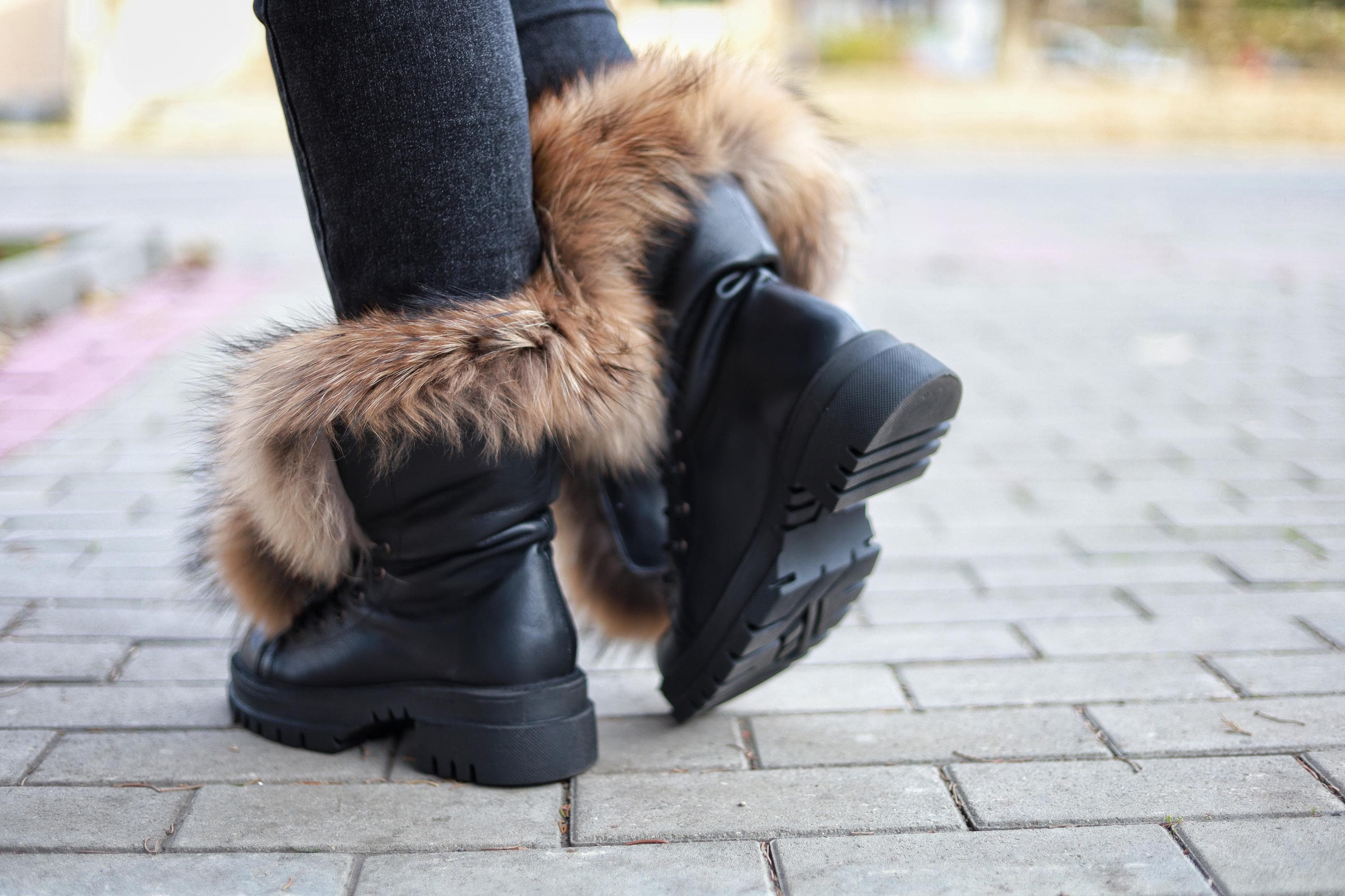 Leather Platform Winter Boots With Fox Fur Trim - Etsy
