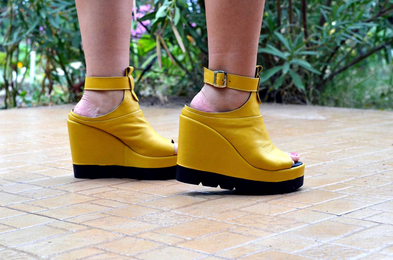 Handmade Leather Platform Sandals: Open Toe Wedge Summer Shoes - Etsy