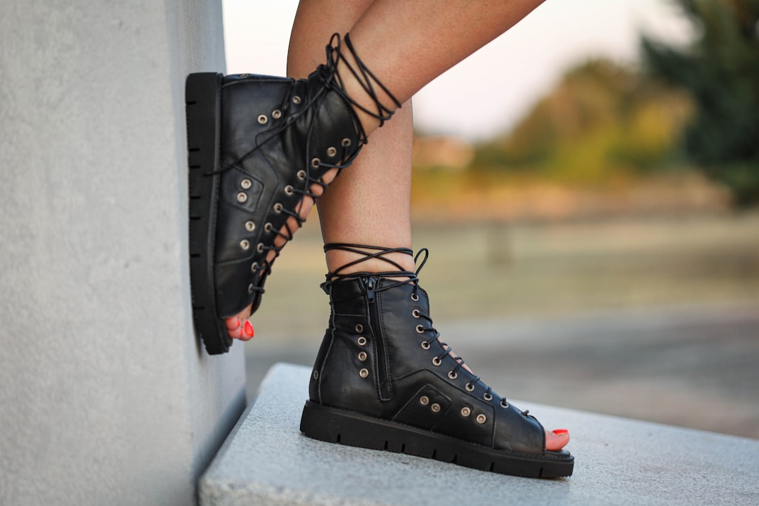 Black Leather Sandal Boots: Gothic Open Toe Summer Shoes - Etsy