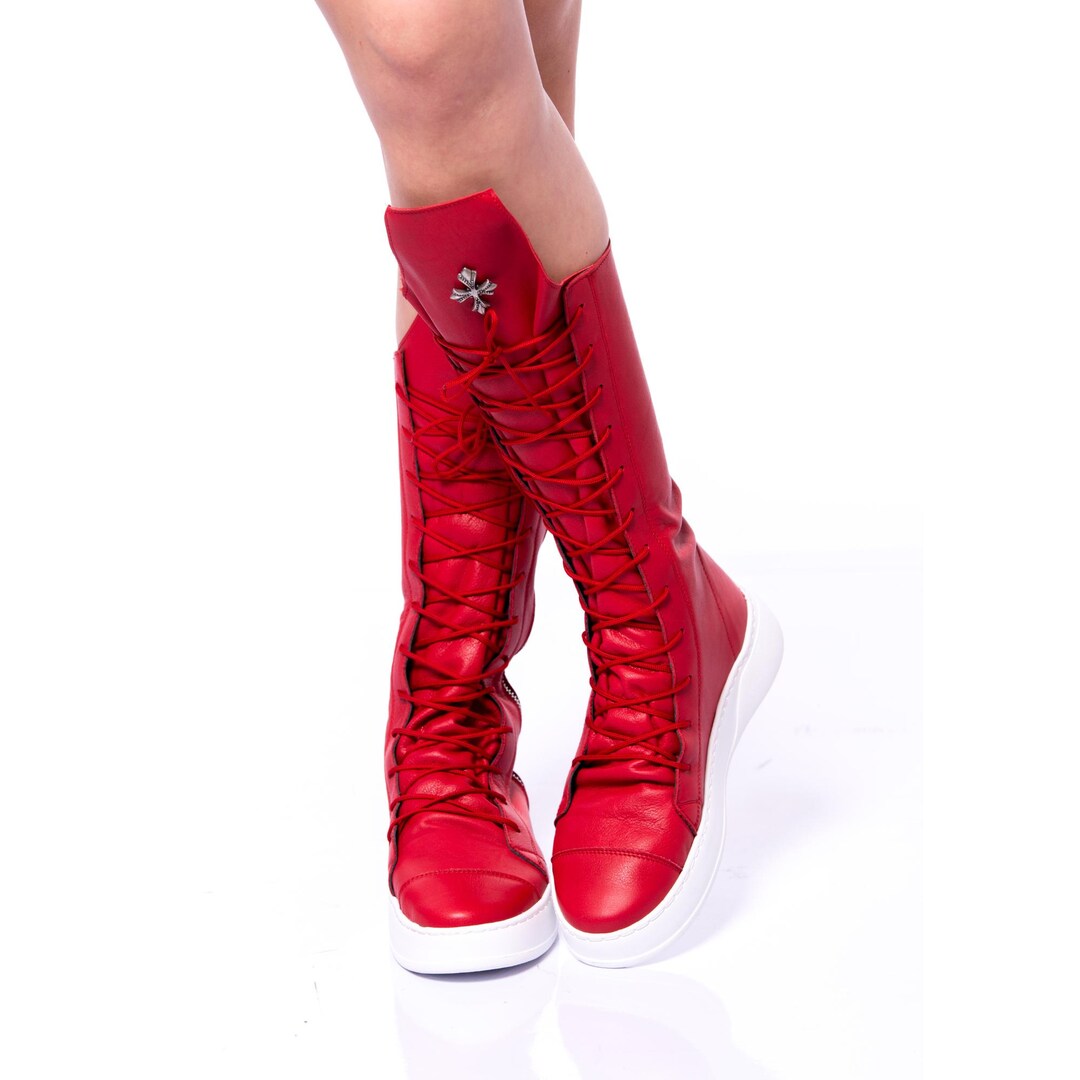 Handmade Red Leather High-top Sneakers: Gladiator Boots - Etsy