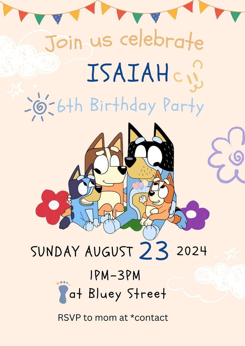 Bluey Invitation Card Template - Etsy