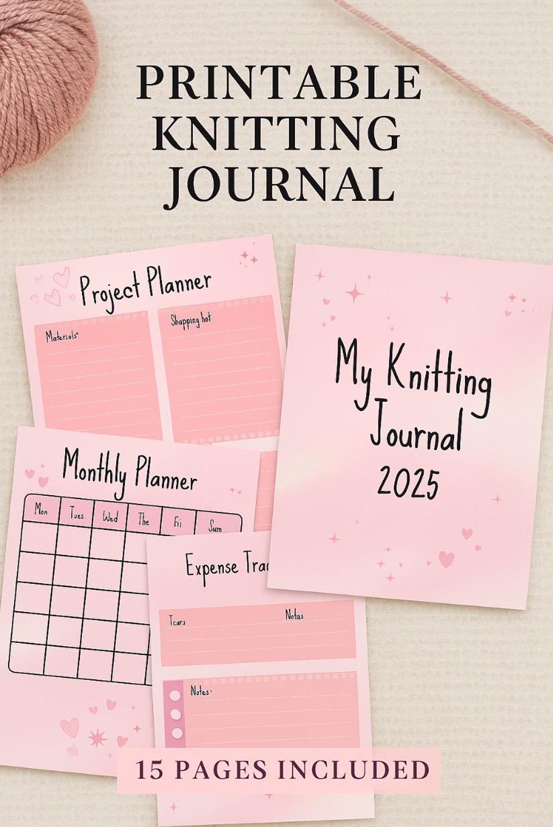 Printable Knitting Journal 2025 | Pink Knitting Planner | Project ...
