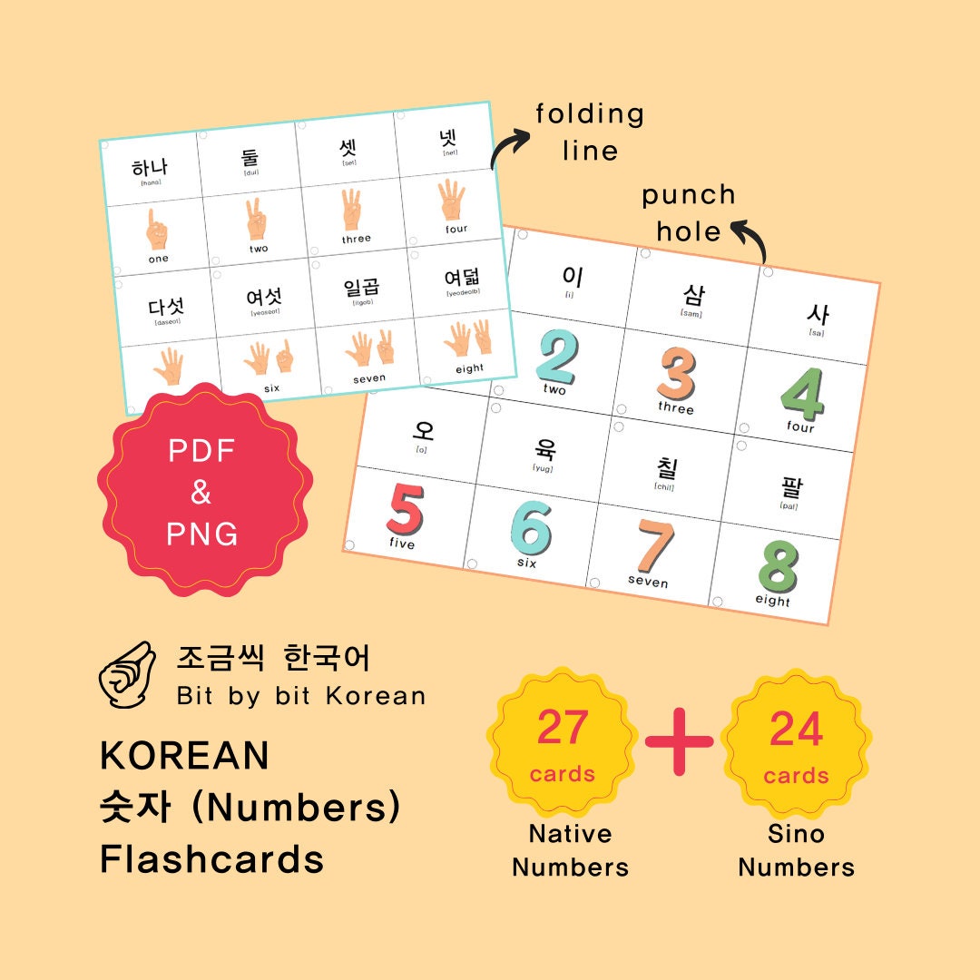 Korean 고유어수 & 한자어수 native Numbers and Sino-korean Numbers Flashcards ...