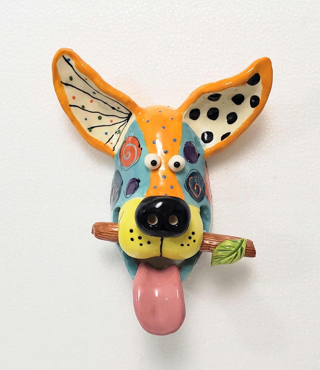 Ceramic Dog Face Wall Art: Handmade Whimsical Sculpture - Etsy