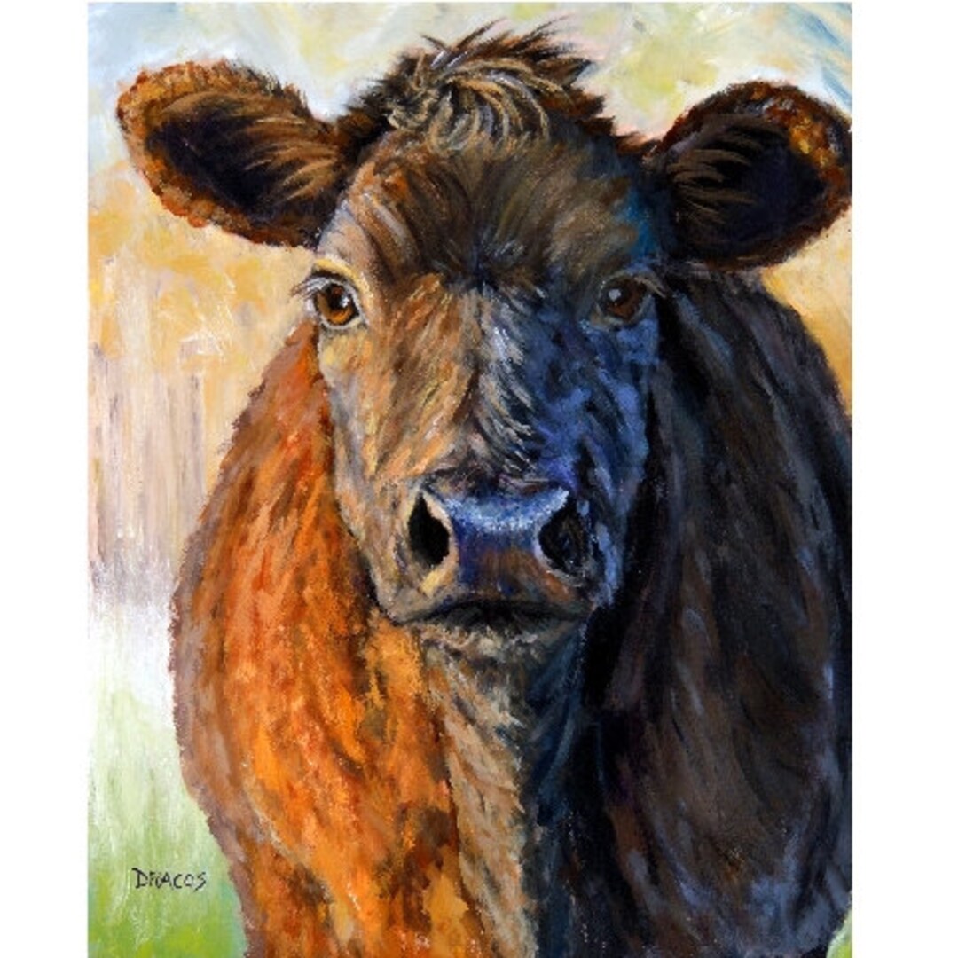 Red Cow Art Print Just Before Sunset Painting by Dottie - Etsy