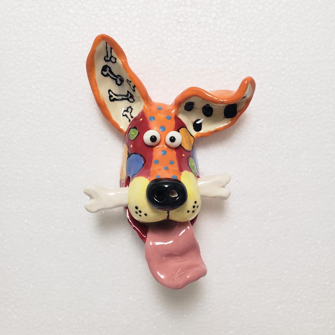 Tiny Ceramic Dog Face Sculpture: Handmade Wall Art, Dottie Dracos - Etsy