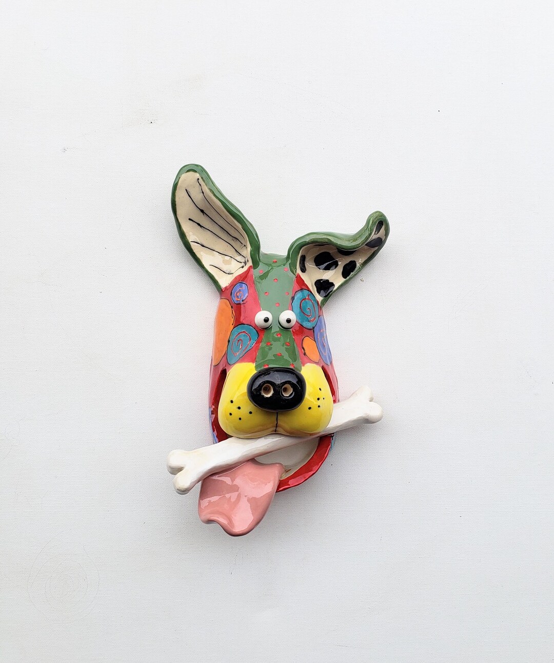 Handmade Ceramic Dog Sculpture: Colorful Dog Art With Bone - Etsy
