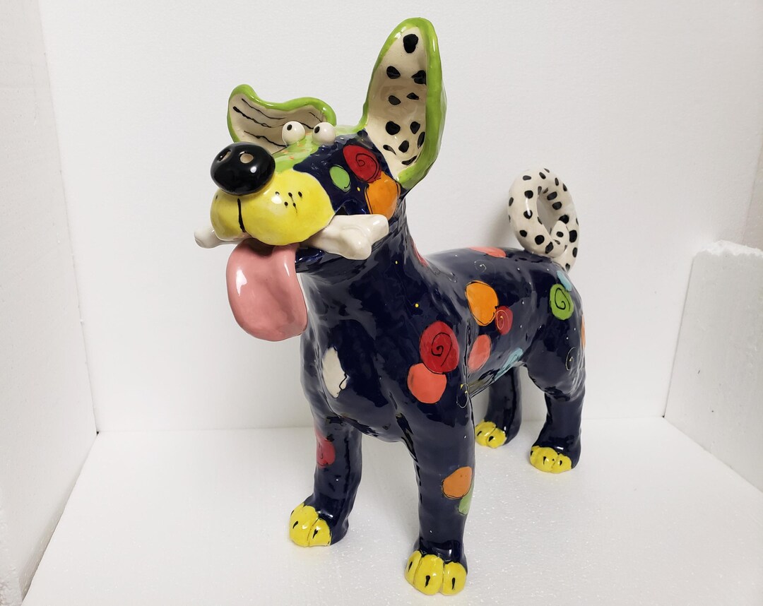 One-of-a-kind Large Ceramic Dog Sculpture: Blue & Green Handmade Art - Etsy