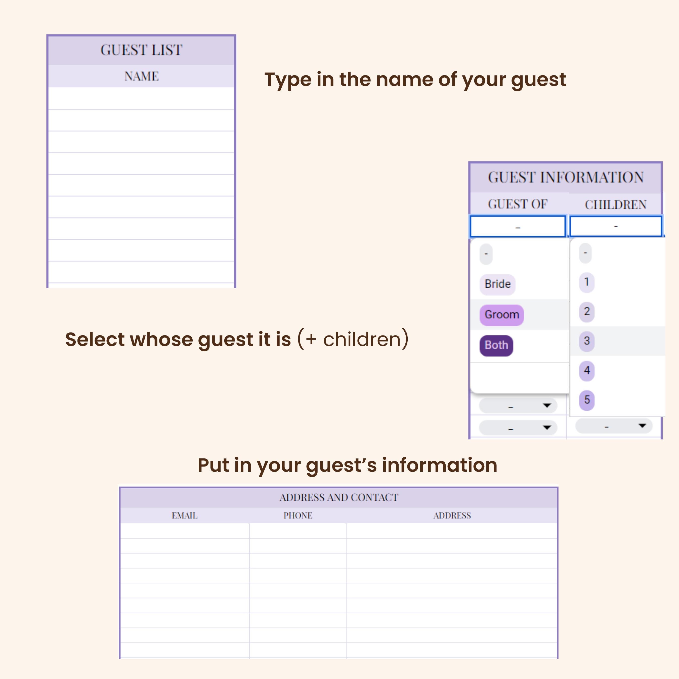 Digital Guest List for Wedding Event | Wedding Guest List Tracker ...