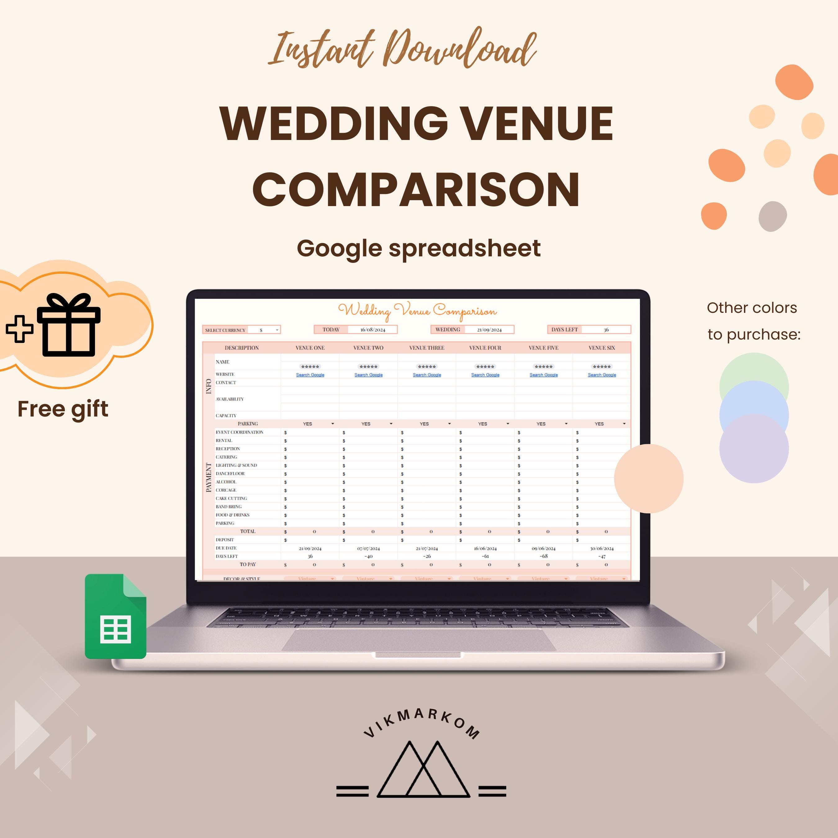 Wedding Planning Spreadsheet | Venue Comparison Tool for Google Sheets ...