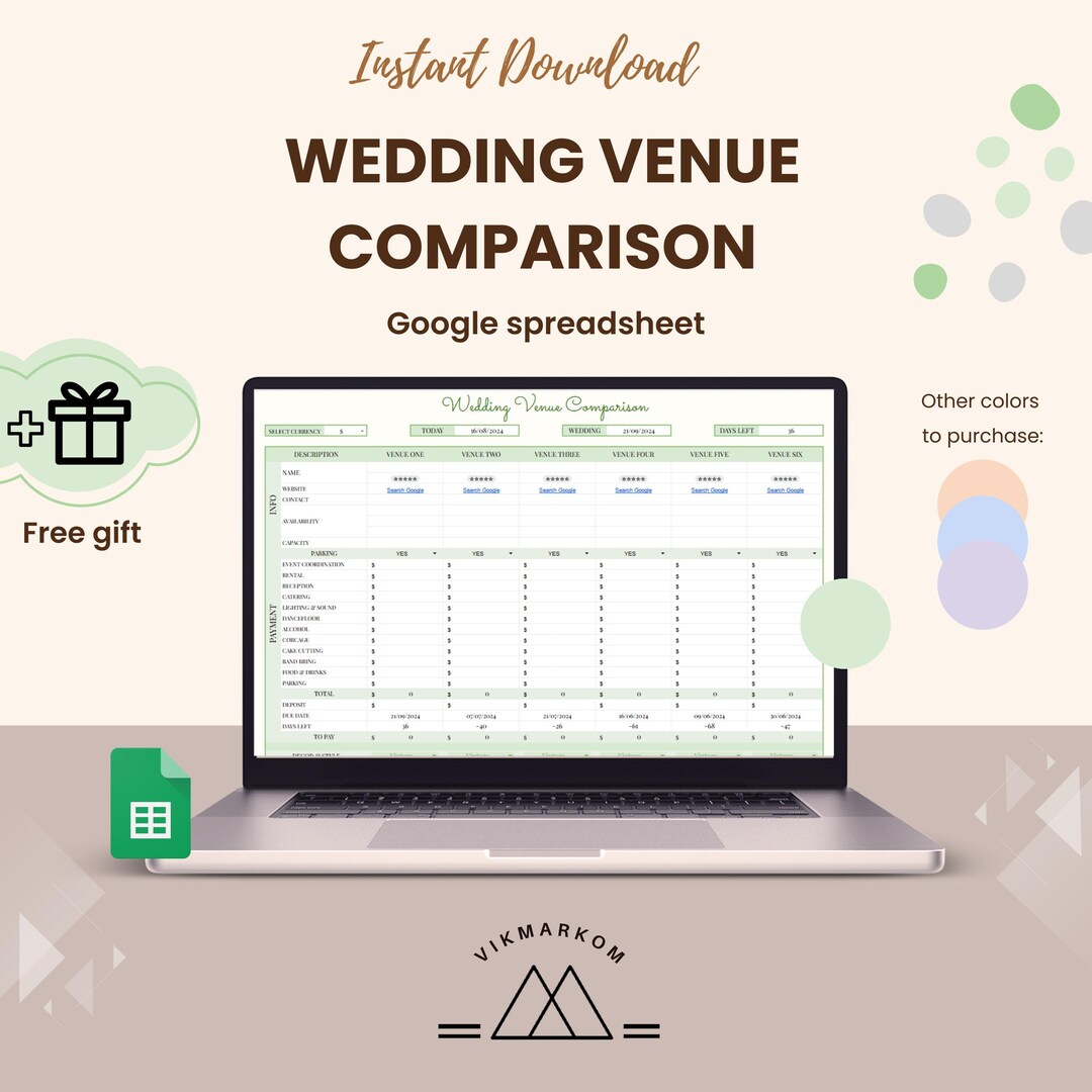 Venue Comparison Spreadsheet for Wedding Planning | Google Sheets ...