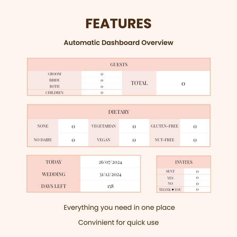 Wedding Spreadsheet Google Sheet | Guest List Tracker for Wedding ...