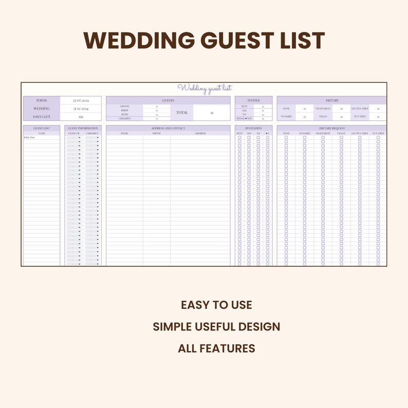 Digital Guest List for Wedding Event | Wedding Guest List Tracker ...