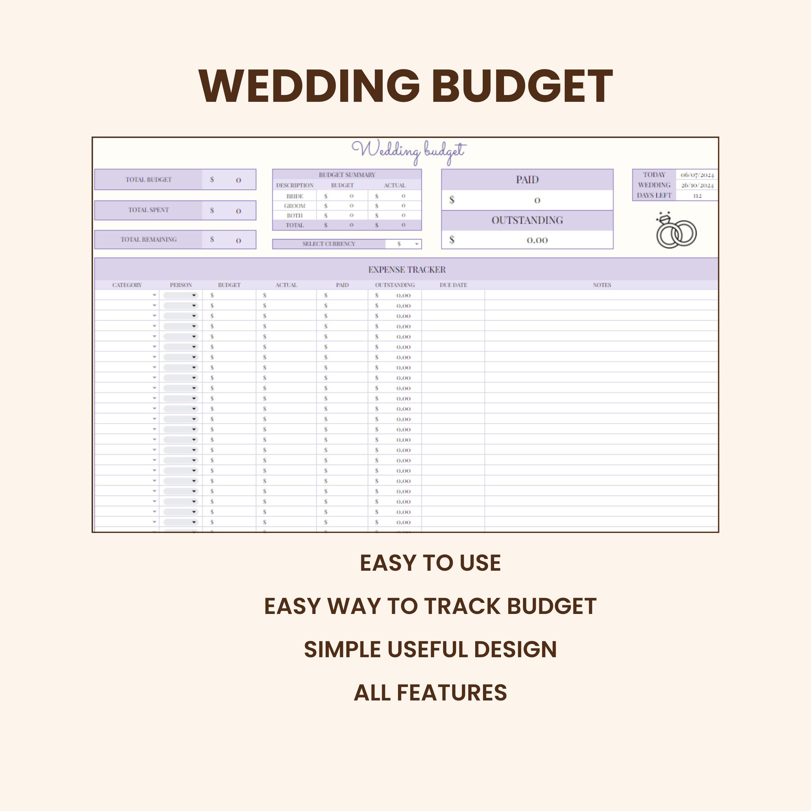 Wedding Budget Planner Spreadsheet Template Google Sheets | Wedding ...