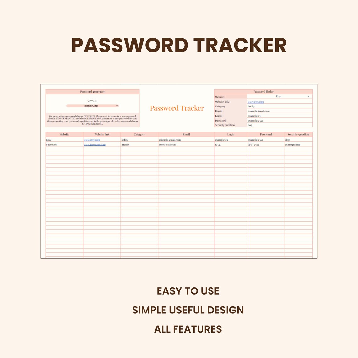 Password Tracker Spreadsheet Google Sheets Password Keeper Password ...
